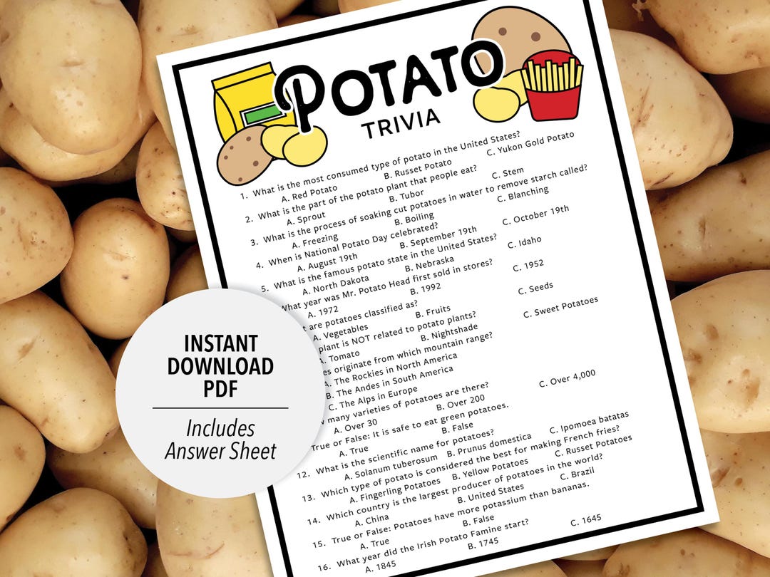 Potato Trivia Game | Vegetable Quiz (printable PDF Download) - Etsy