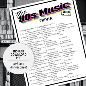 1980s Music Trivia Game | 80s Music Quiz (printable PDF Download) - Etsy