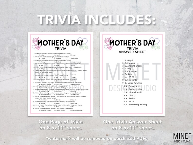 Mother's Day Trivia | Printable Trivia | Printable Mother's Day Trivia ...