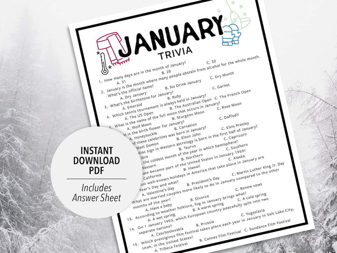 January Trivia | January Trivia Game | Printable January Trivia | Month ...