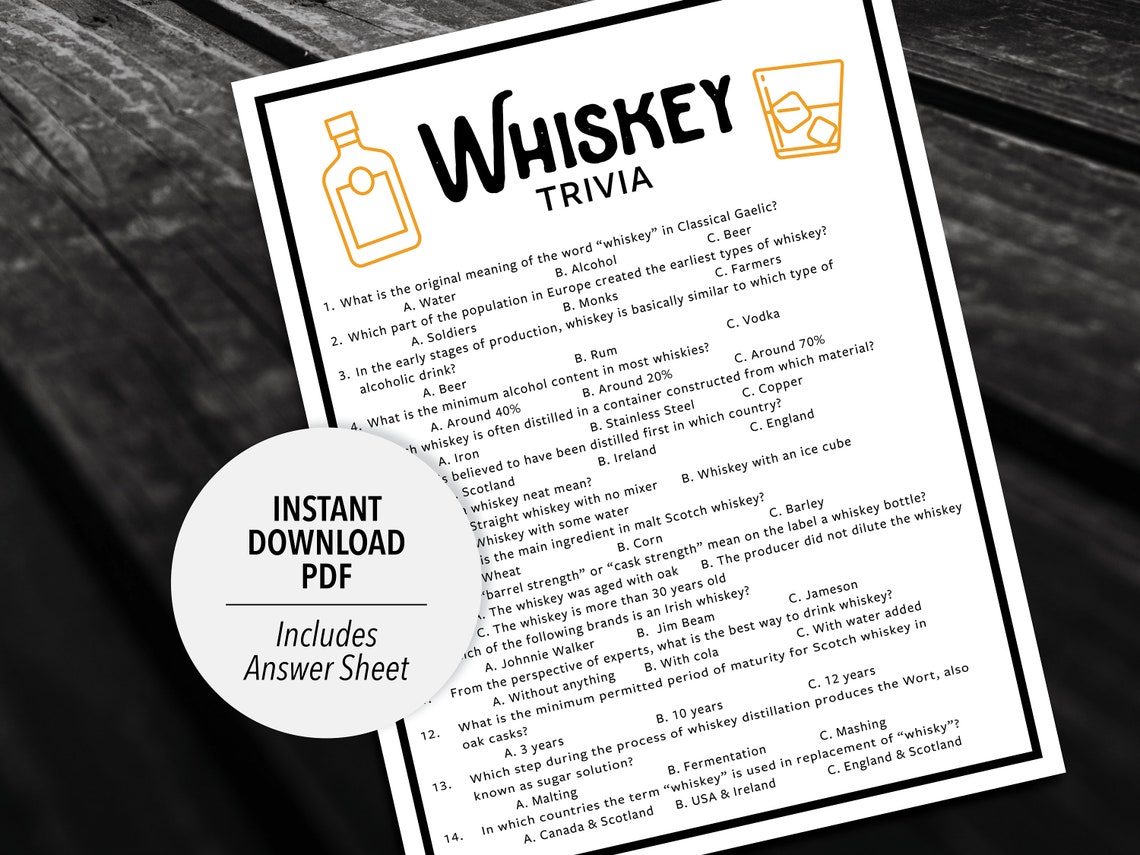 Whiskey Trivia Game | Printable Alcohol Quiz (PDF Download) - Etsy