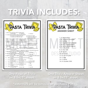 Pasta Trivia | Pasta Trivia Game | Printable Pasta Trivia | Pasta Party ...