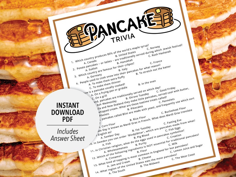 Pancake Trivia Game | Pancake Quiz (printable PDF Download) - Etsy