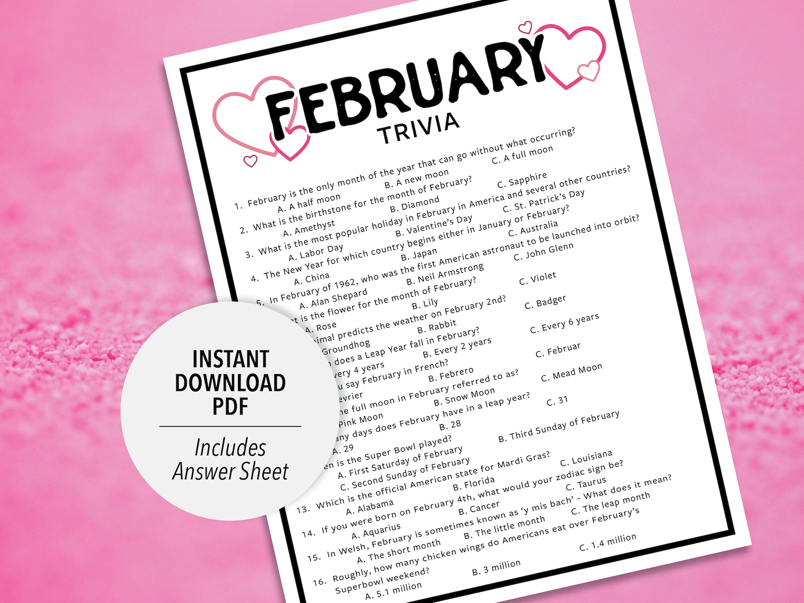 February Trivia | February Trivia Game | Printable February Trivia ...