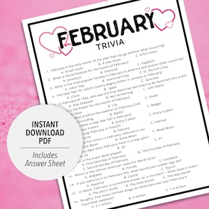 February Trivia | February Trivia Game | Printable February Trivia ...