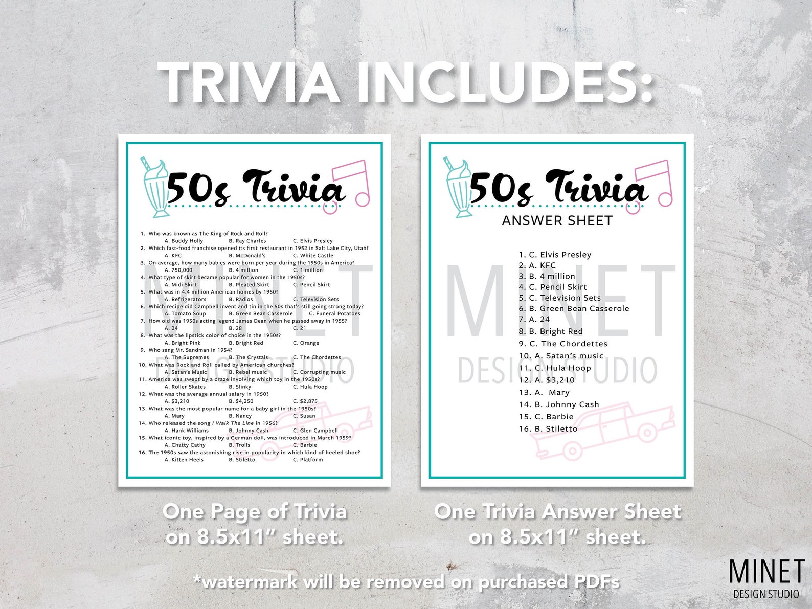 50s Trivia | 1950s Trivia Game | Printable 50s Trivia | 50's Party ...