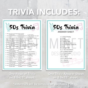 50s Trivia | 1950s Trivia Game | Printable 50s Trivia | 50's Party ...