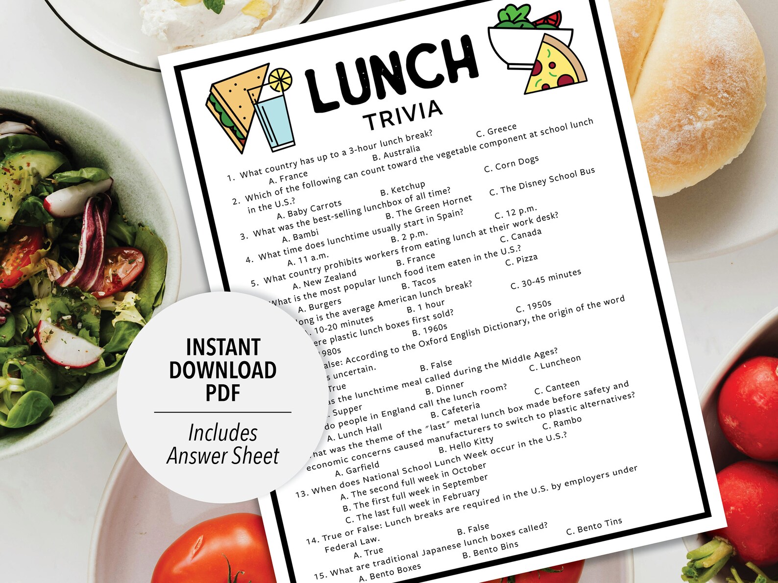 Lunch Trivia Game | Lunch Quiz (printable PDF Download) - Etsy