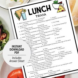 Lunch Trivia | Lunch Trivia Game | Printable Lunch Trivia | Printable ...
