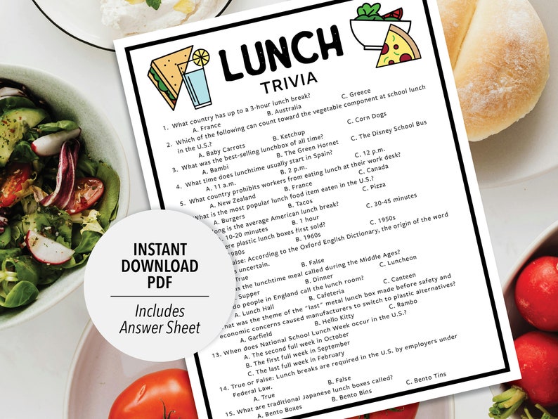 Lunch Trivia Game | Lunch Quiz (printable PDF Download) - Etsy