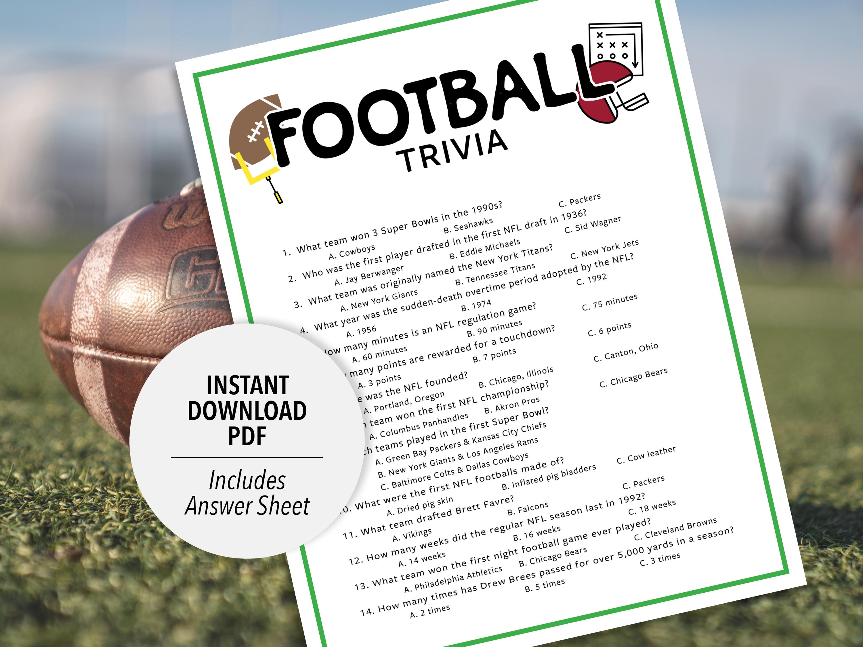 Football Trivia Game | Printable Sports Trivia (PDF Download) - Etsy
