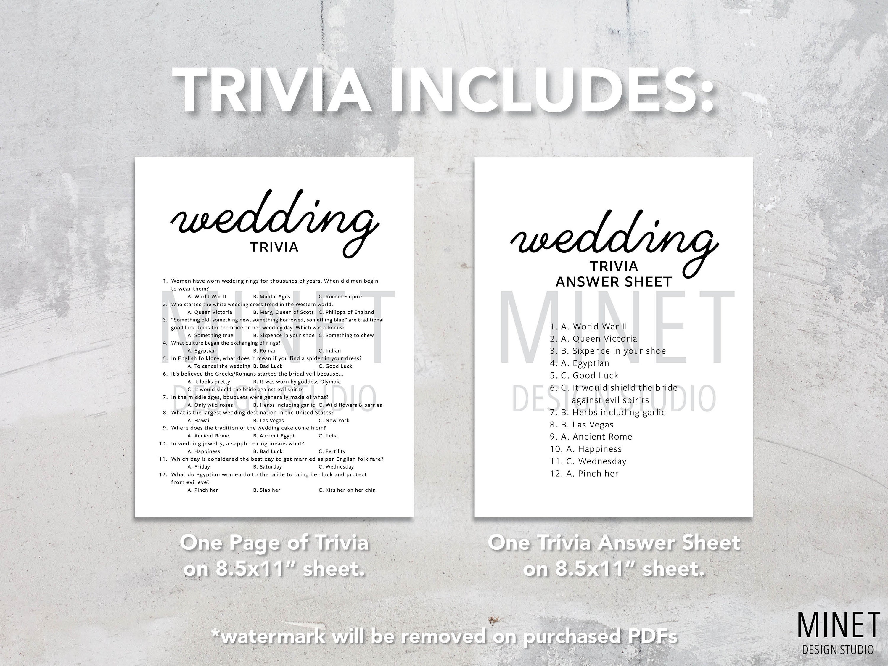 Wedding Trivia Quiz Game | Printable Wedding Trivia | Bridal Shower ...