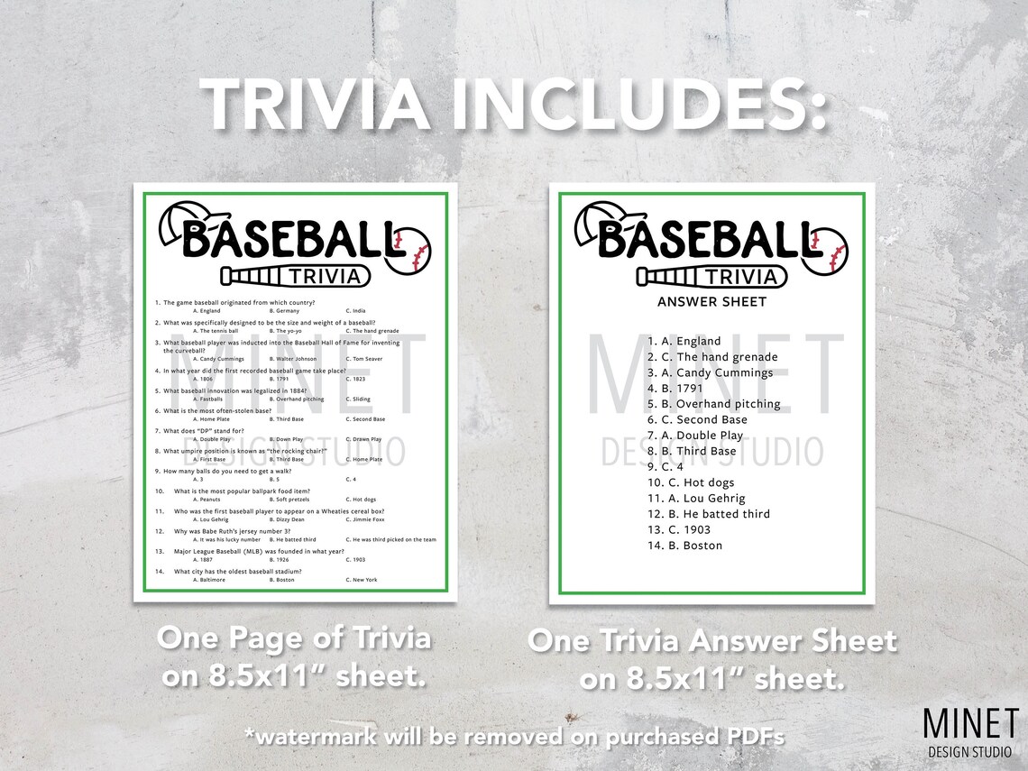 Baseball Trivia Printable Baseball Trivia Game Baseball Trivia Game ...