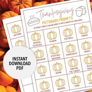 Thanksgiving Pictionary Prompts (printable PDF Download) - Etsy