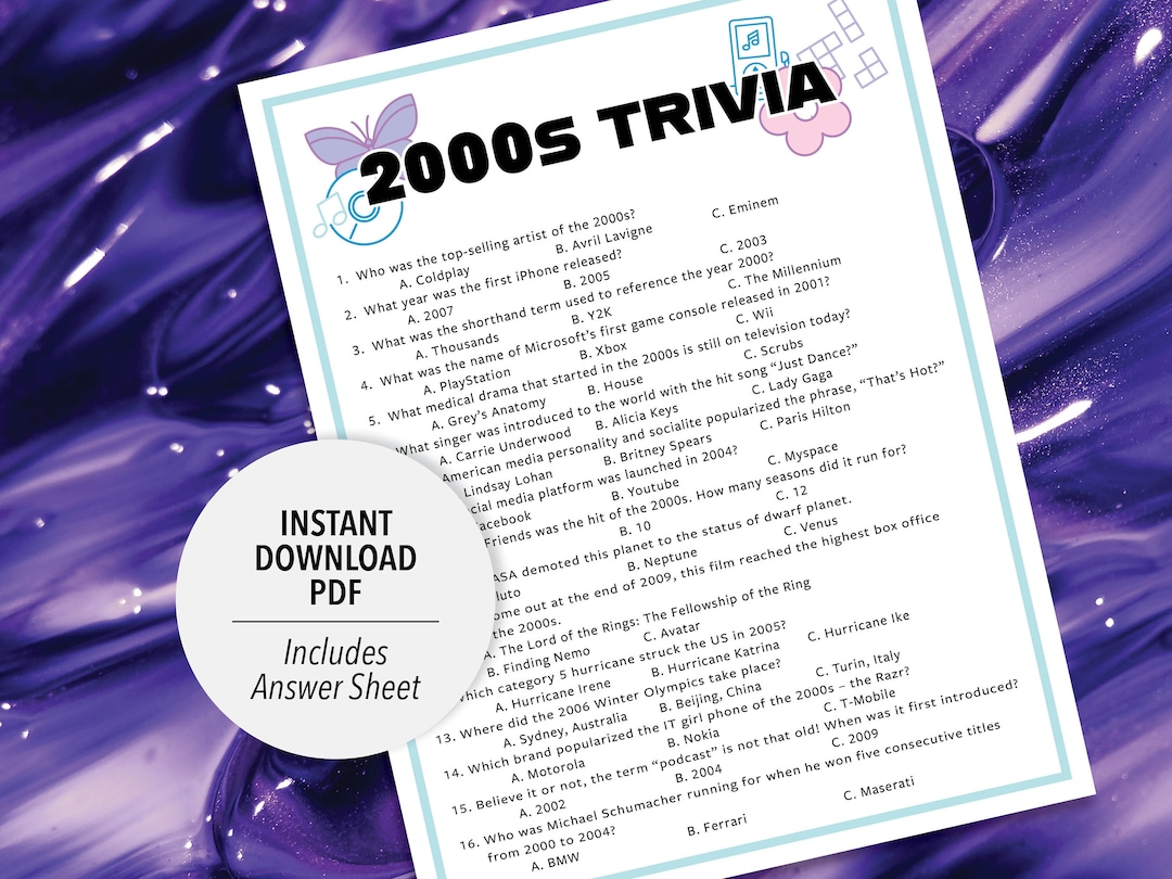 2000s Trivia | 2000s Trivia Game | Printable 2000s Trivia | 2000's ...