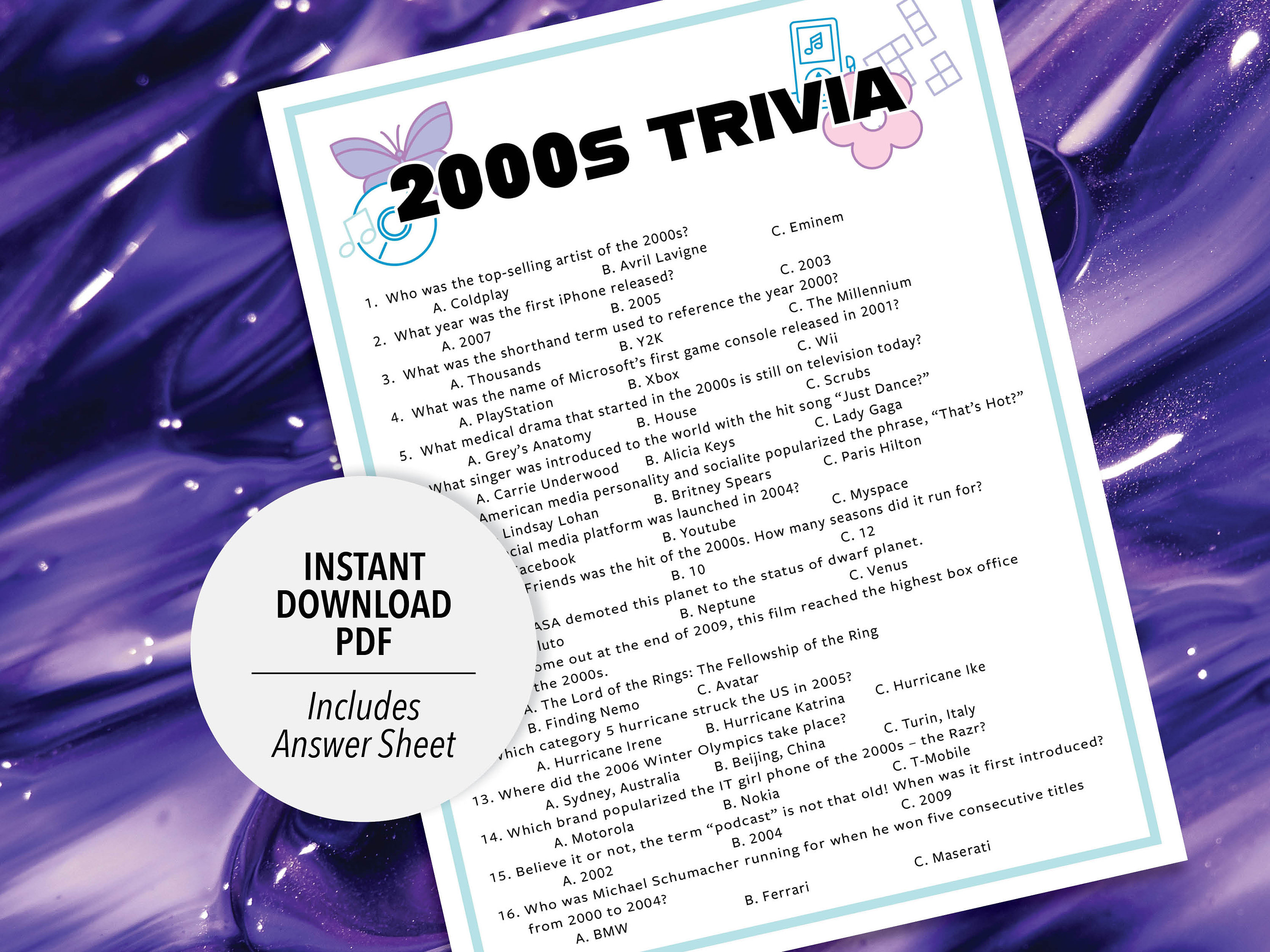 2000s Trivia | 2000s Trivia Game | Printable 2000s Trivia | 2000's ...