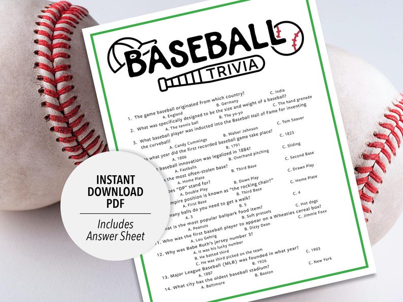 Baseball Trivia | Printable Baseball Trivia Game | Baseball Trivia Game ...