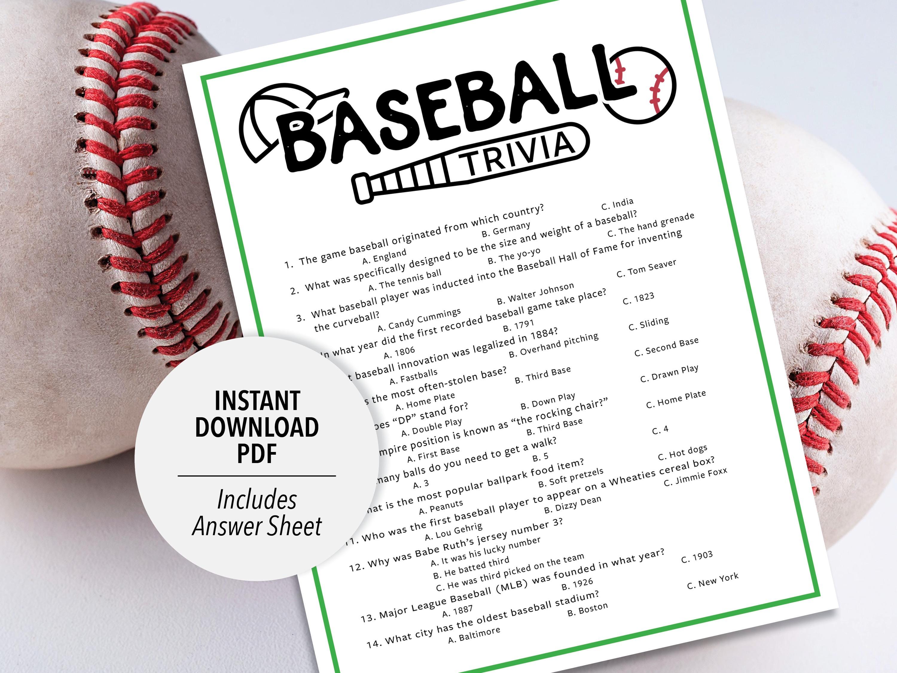 Baseball Trivia | Printable Baseball Trivia Game | Baseball Trivia Game ...