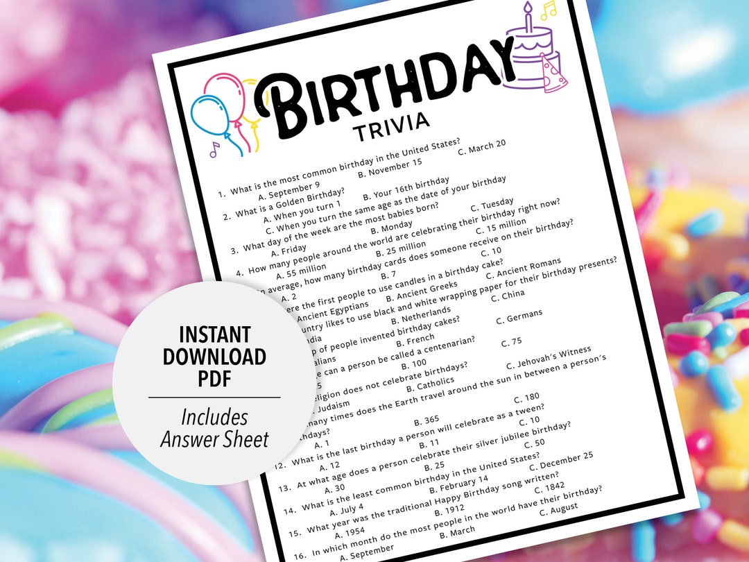 Birthday Trivia | Birthday Trivia Game | Printable Birthday Trivia ...