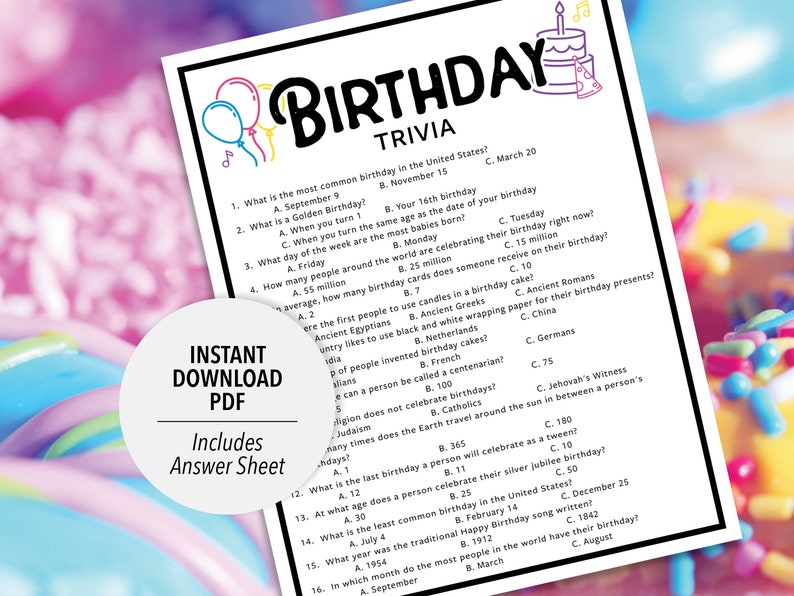 Birthday Trivia Game | Birthday Quiz (printable PDF Download) - Etsy
