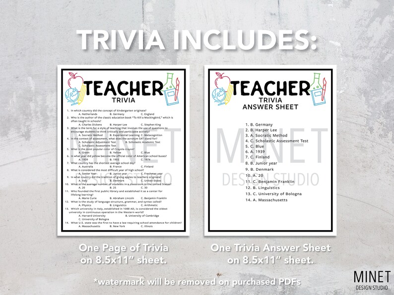Teacher Trivia Teacher Trivia Game Printable Teacher Trivia Printable ...
