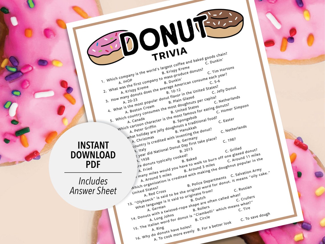 Donut Trivia | Donut Trivia Game | Printable Donut Trivia | Printable ...