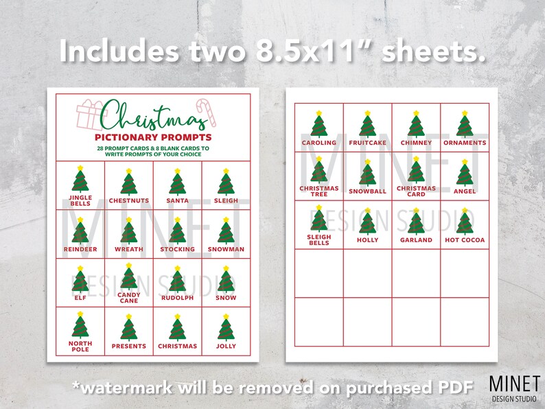 Christmas Pictionary Prompts Christmas Printable Activity Game ...