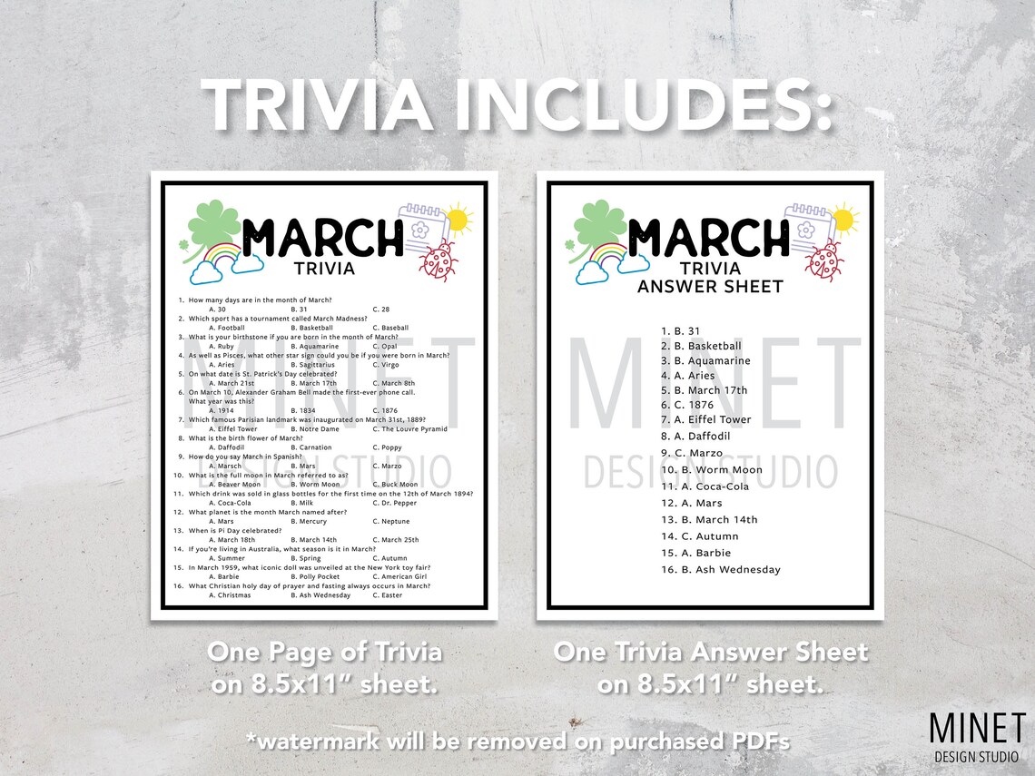 March Trivia | March Trivia Game | Printable March Trivia | Month ...