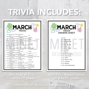 March Trivia | March Trivia Game | Printable March Trivia | Month ...