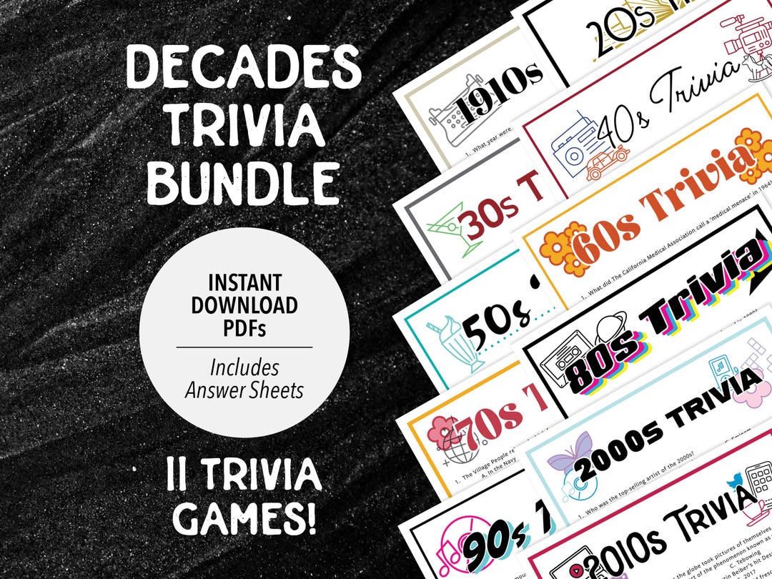 Decades Trivia Bundle | Trivia Bundle | Decades Trivia Game | Printable ...