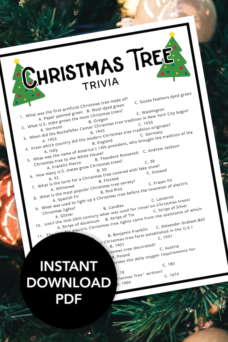 Christmas Tree Trivia Game | Christmas Tree Quiz (printable PDF ...