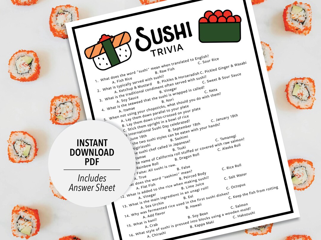 Sushi Trivia Game | Printable Sushi Quiz, Food (PDF Download) - Etsy