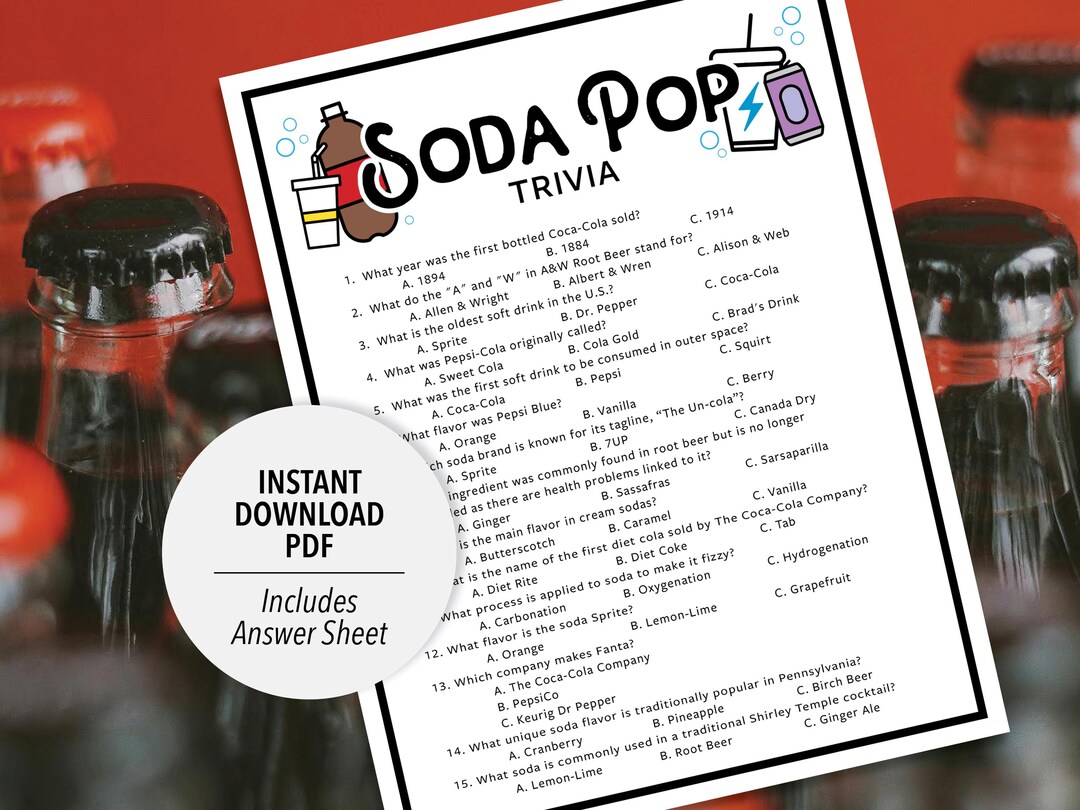 Soda Trivia | Pop Trivia Game | Printable Soda Pop Trivia | Printable ...