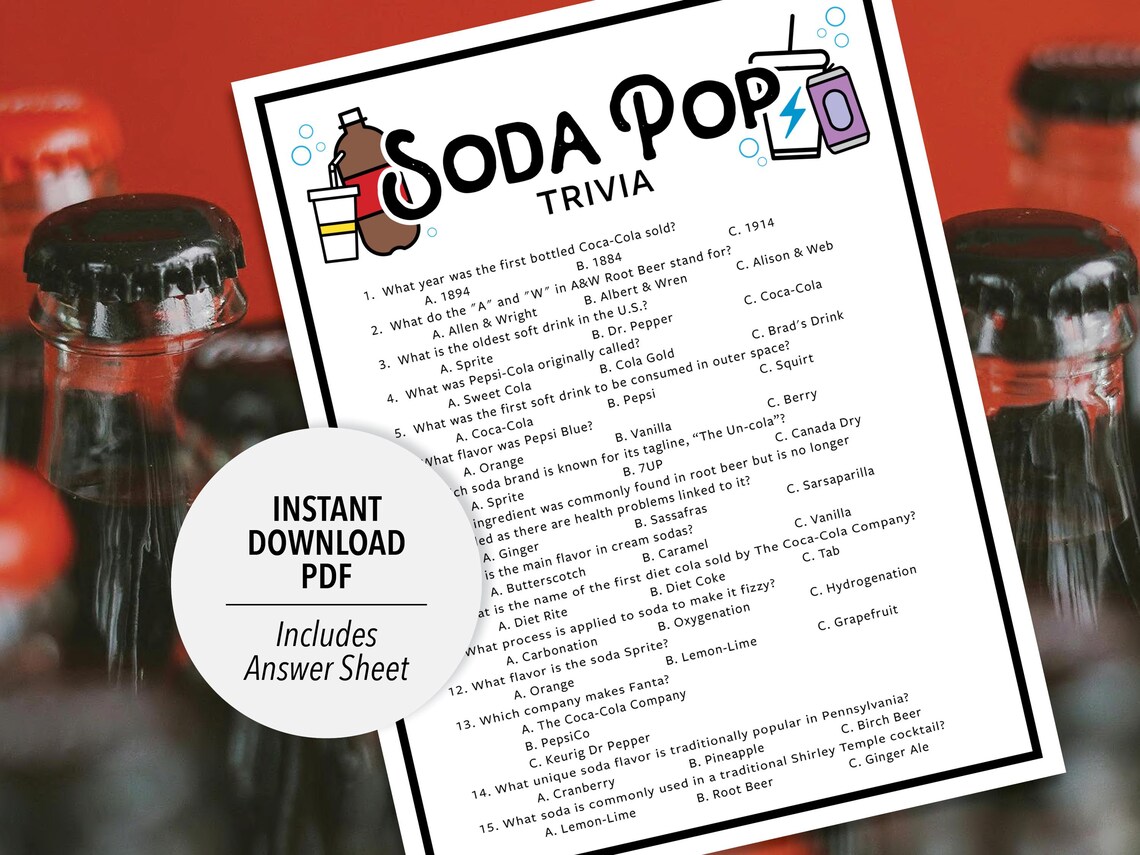 Soda Trivia | Pop Trivia Game | Printable Soda Pop Trivia | Printable ...