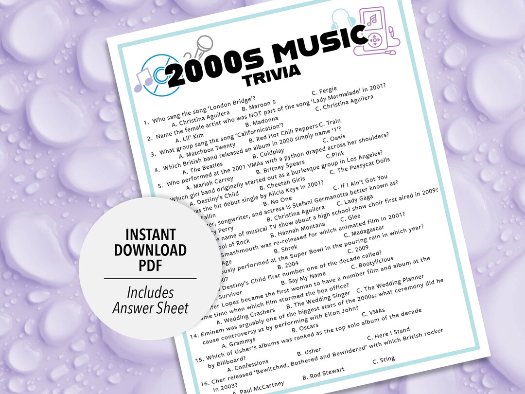2000s Music Trivia | 2000s Music Trivia Game | Printable Music Trivia ...