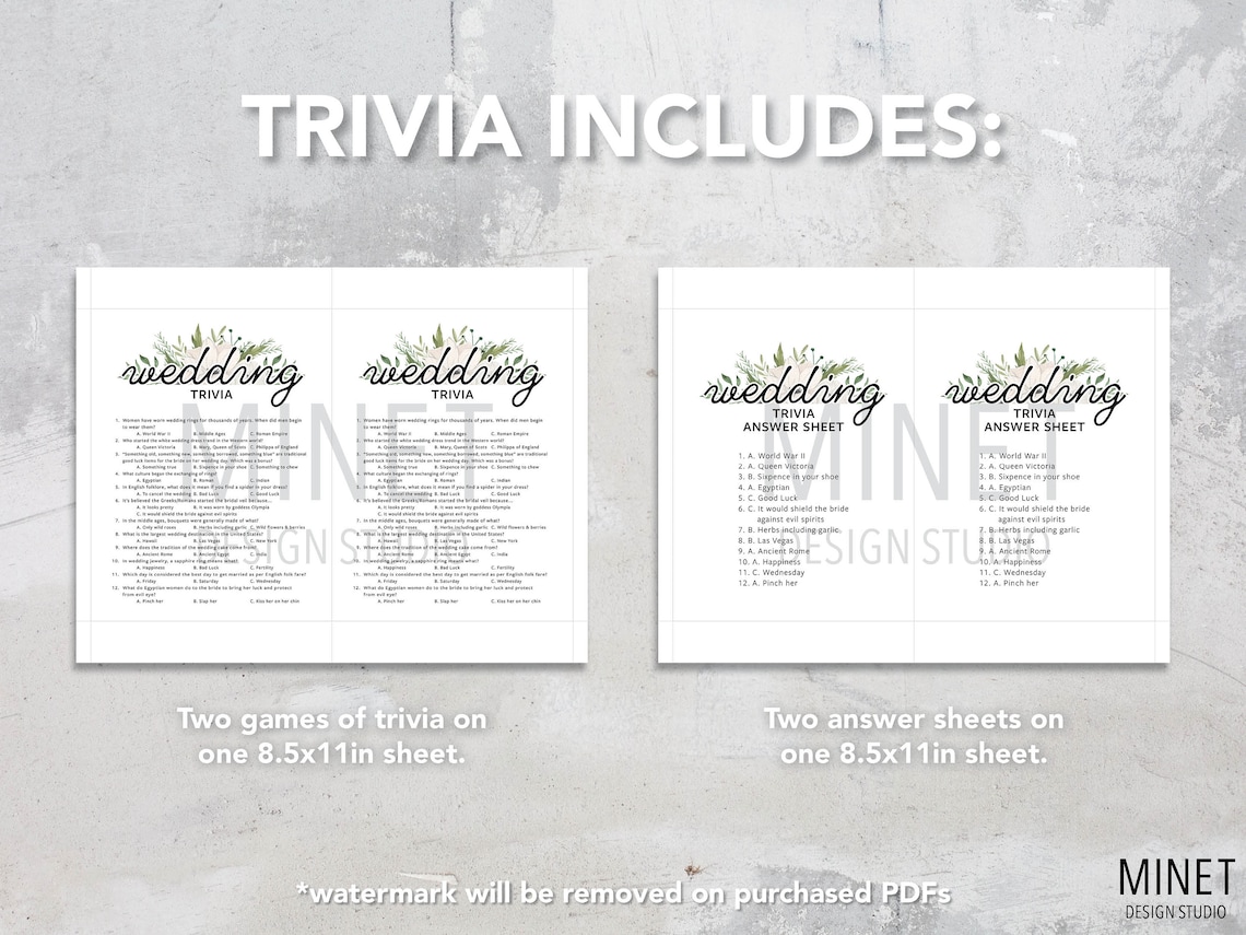 Wedding Trivia Quiz Game | Printable Wedding Trivia | Bridal Shower ...