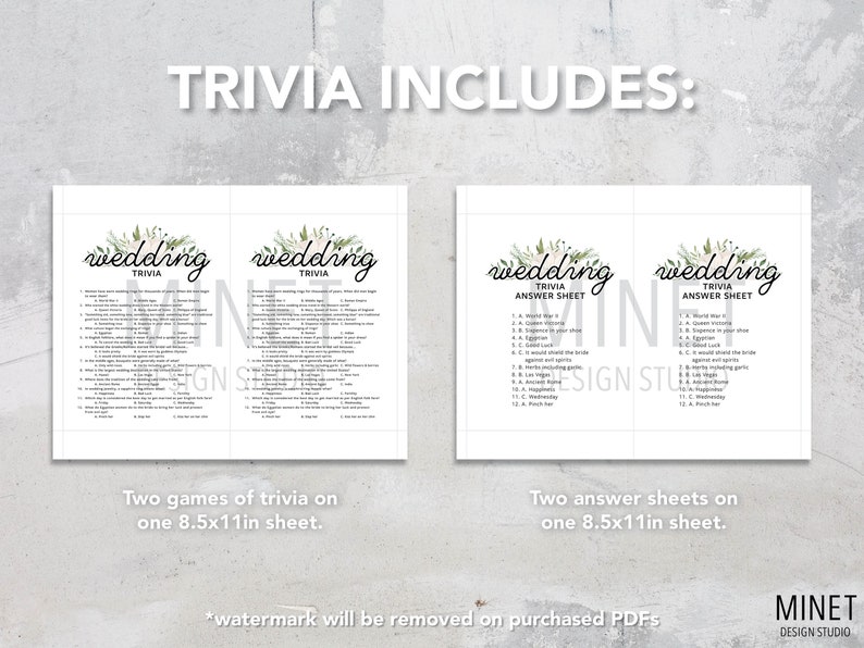 Wedding Trivia Quiz Game | Printable Wedding Trivia | Bridal Shower ...