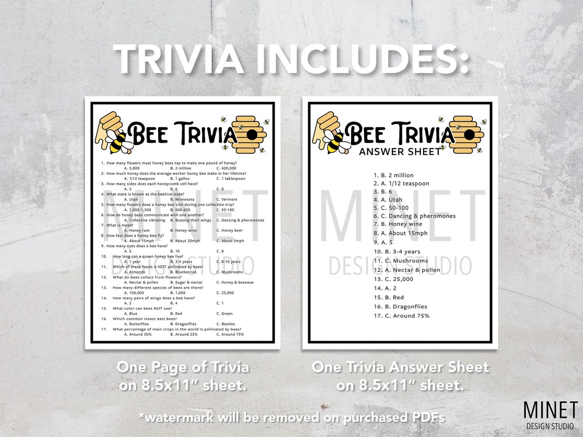 Bee Trivia | Bee Trivia Game | Printable Bee Trivia | Printable Trivia ...