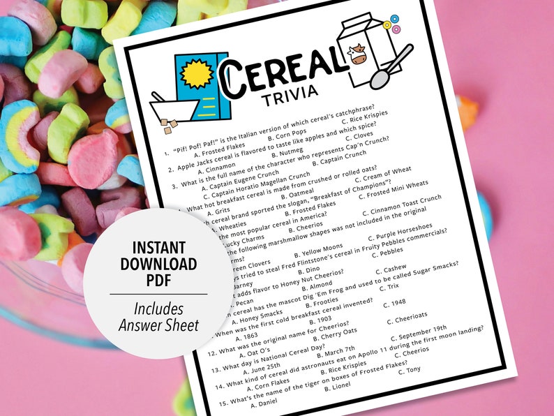Cereal Trivia | Cereal Trivia Game | Printable Cereal Trivia ...