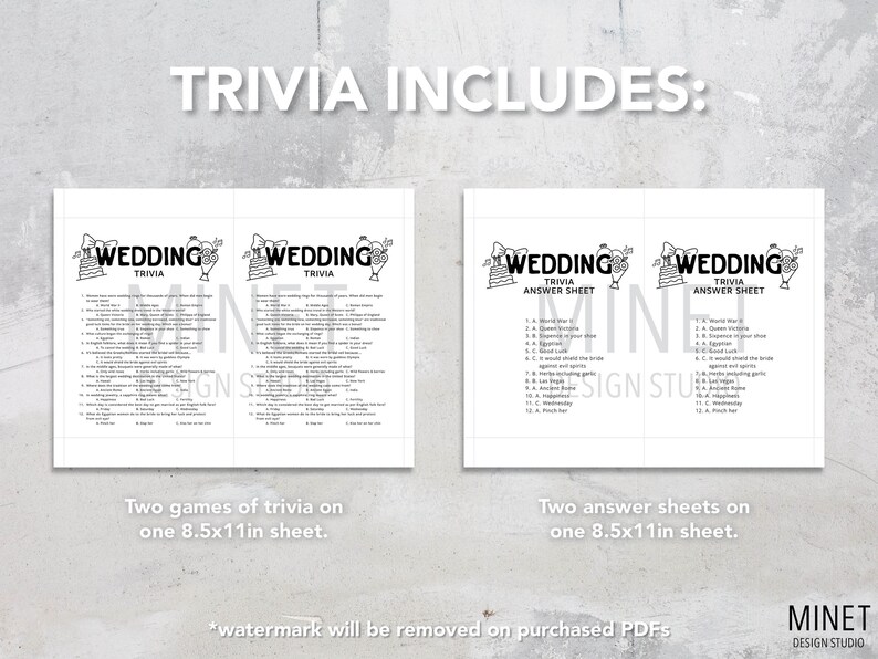 Wedding Trivia Quiz Game | Printable Wedding Trivia | Bridal Shower ...