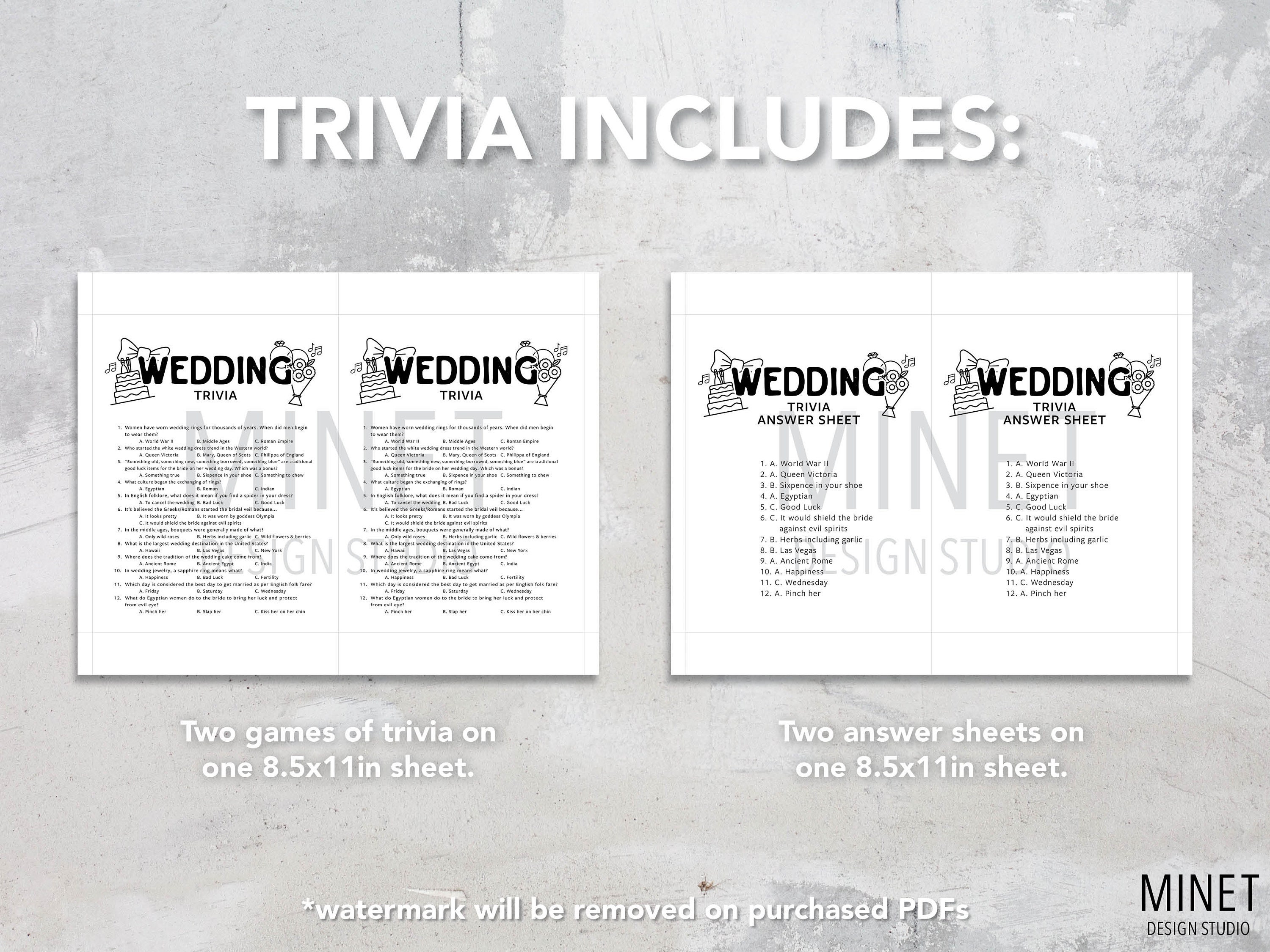 Wedding Trivia Quiz Game | Printable Wedding Trivia | Bridal Shower ...