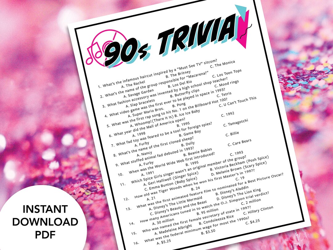 90s Trivia 1990s Trivia Game Printable 90s Trivia - Etsy