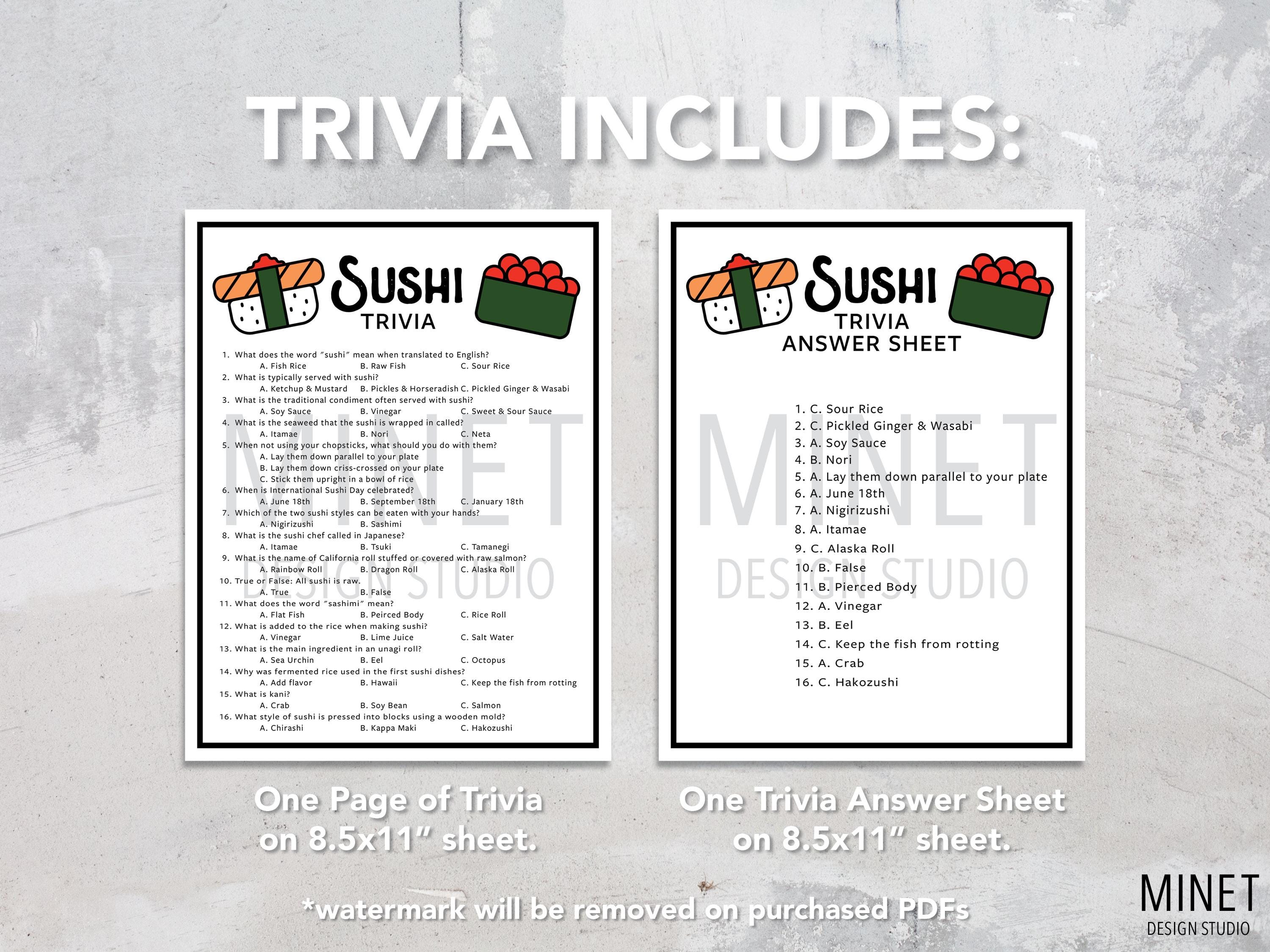 Sushi Trivia Game | Printable Sushi Quiz, Food (PDF Download) - Etsy