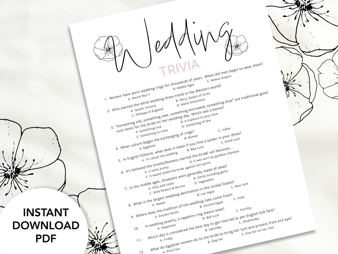 Wedding Trivia Quiz Game Printable Wedding Trivia Bridal - Etsy
