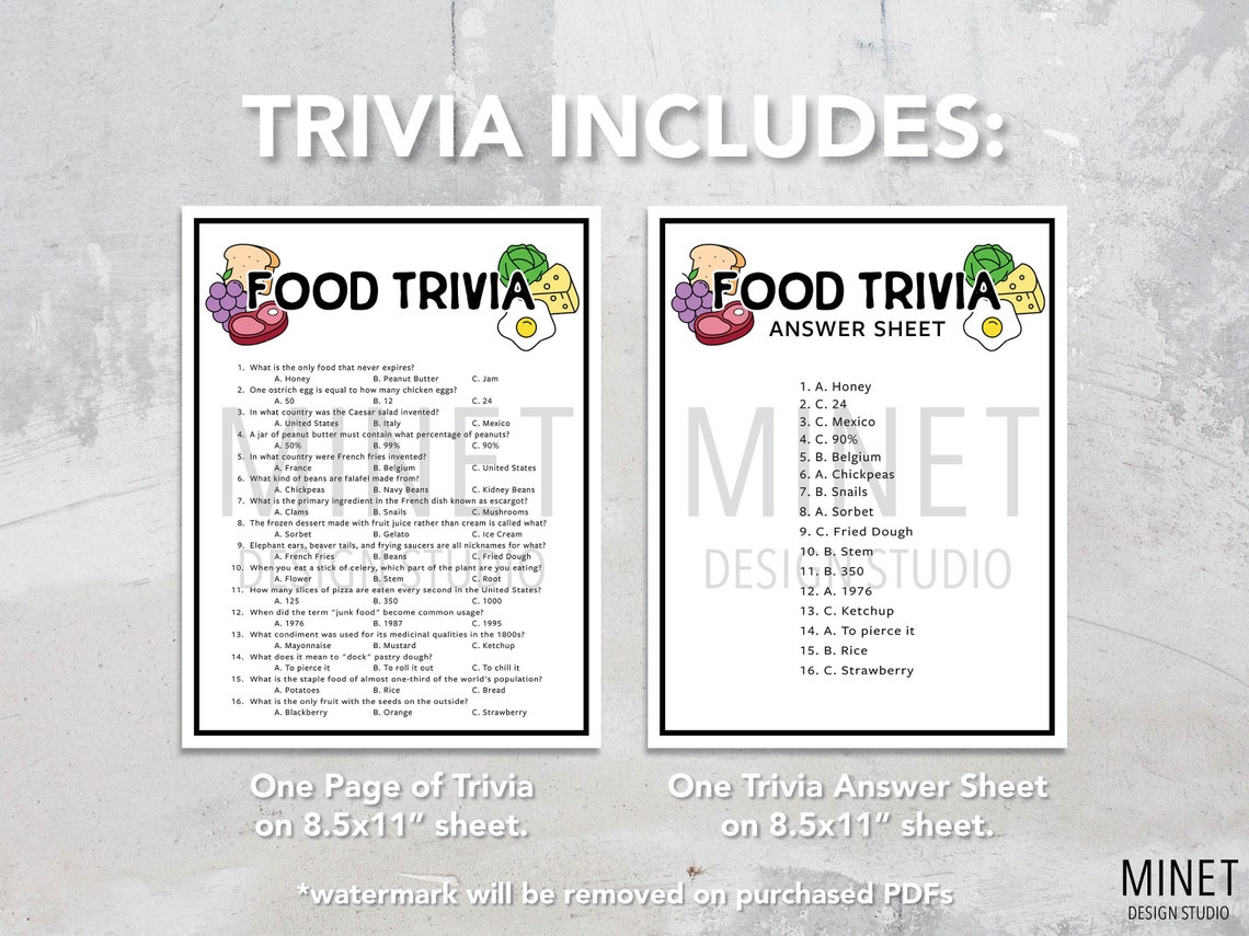 Food Trivia | Food Trivia Game | Printable Food Trivia | Printable ...