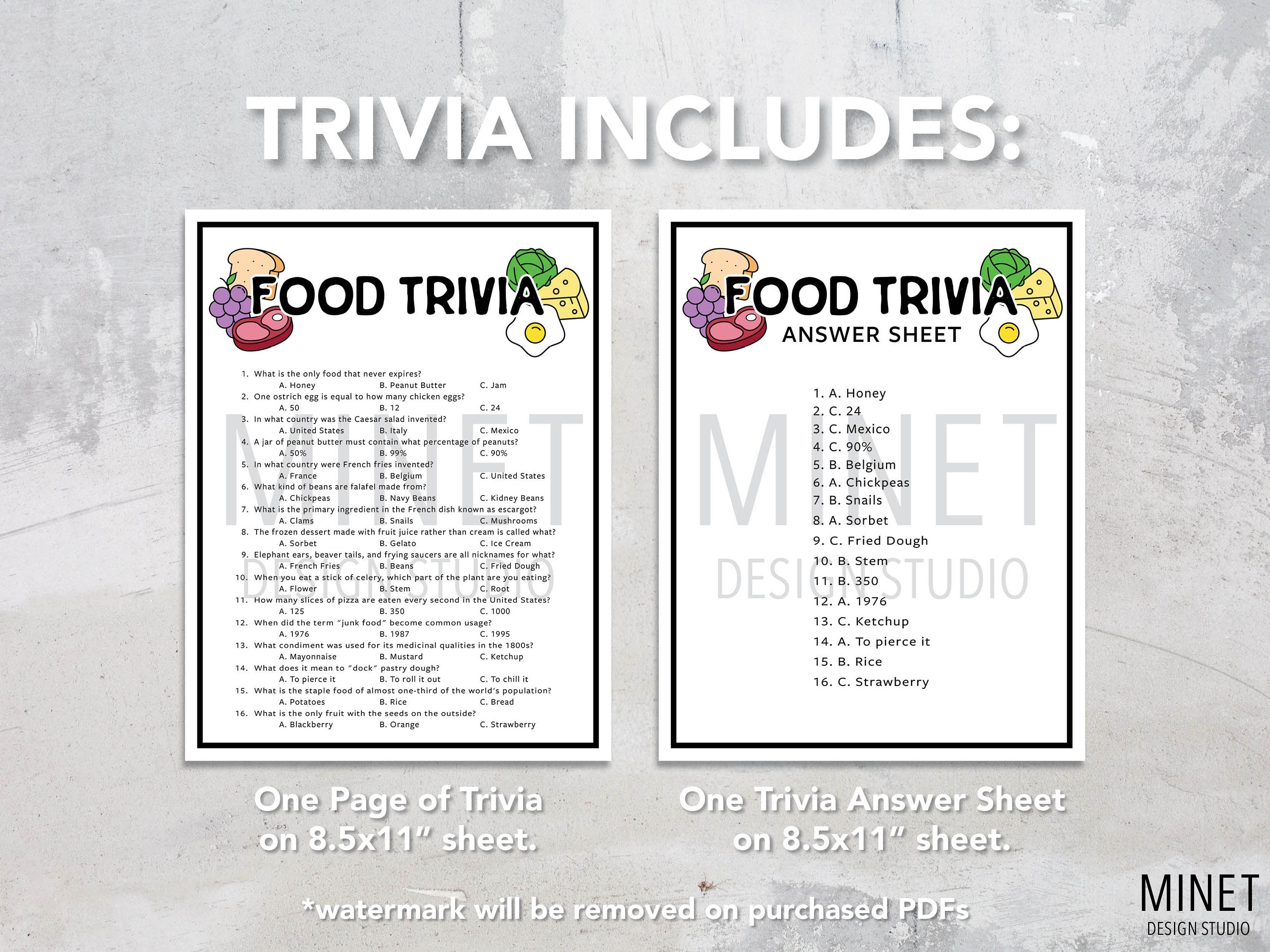 Food Trivia Game | Food Quiz (printable PDF Download) - Etsy