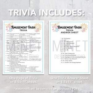 Amusement Park Trivia | Theme Park Trivia Game | Printable Trivia ...