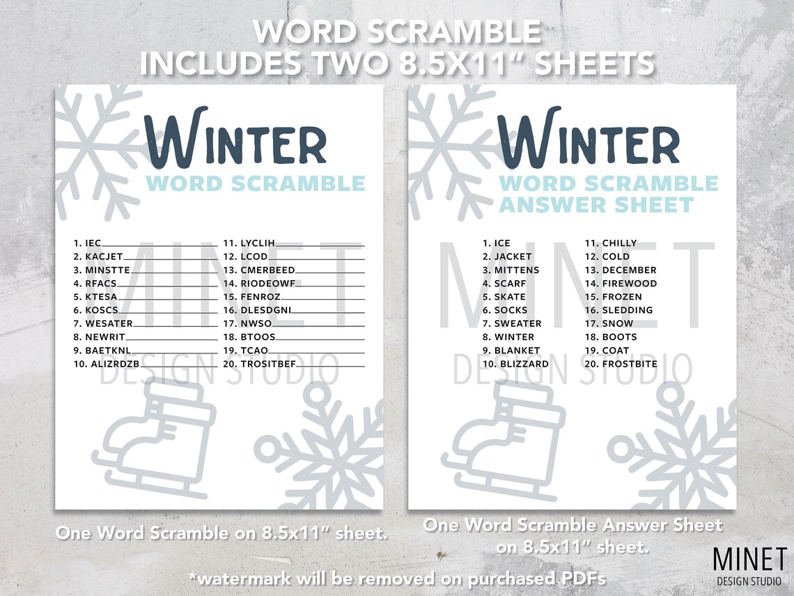 Winter Word Scramble | Winter Printable Activity Game | Word Scramble ...