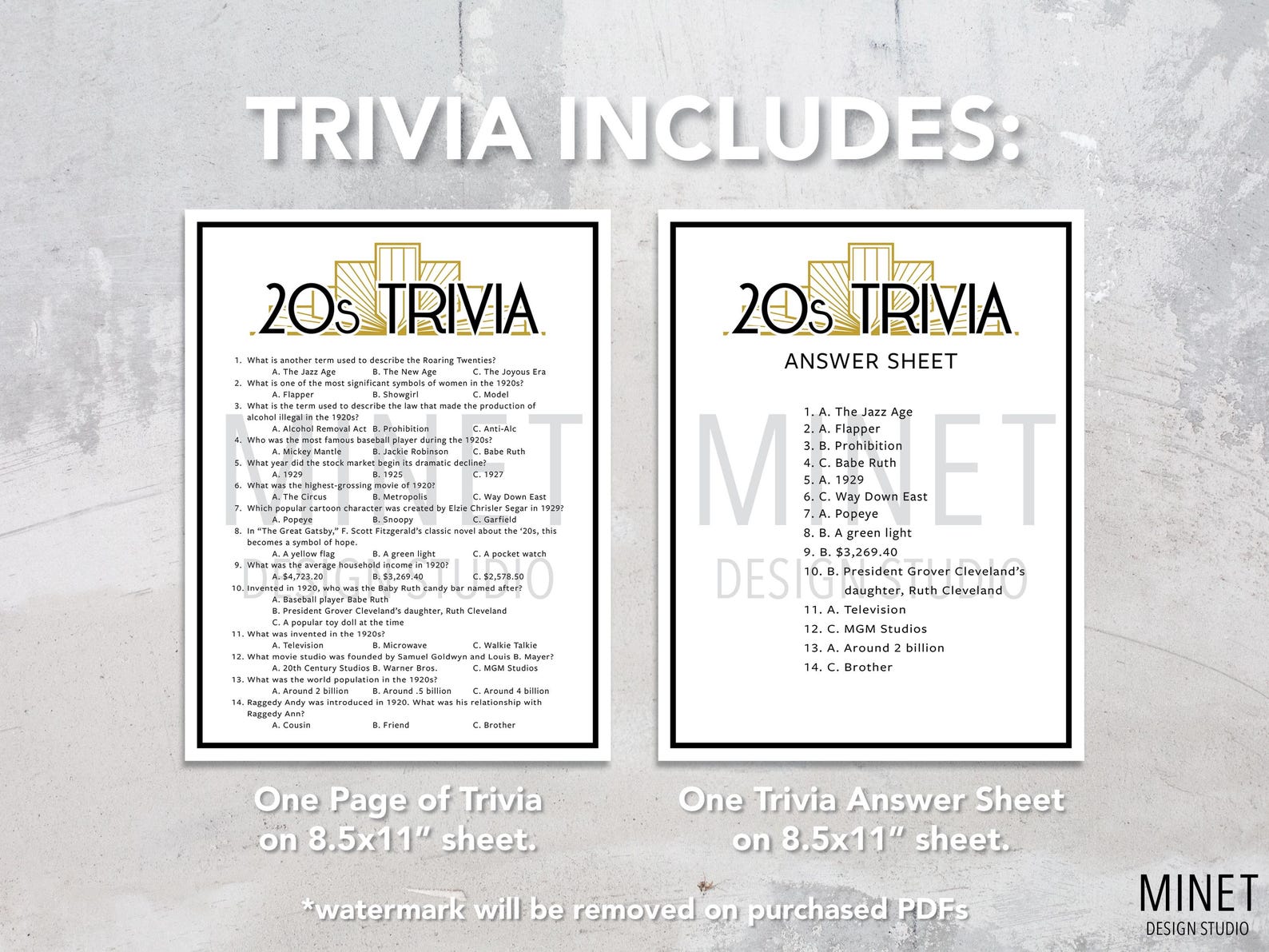 20s Trivia | 1920s Trivia Game | Printable 20s Trivia | 20's Party ...