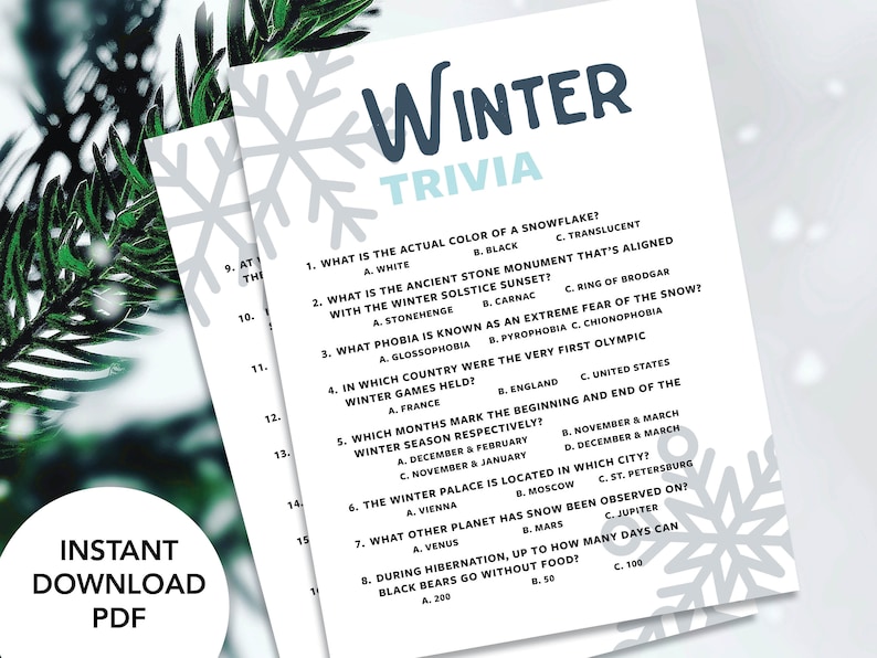Winter Trivia Printable Winter Trivia Activity Game - Etsy